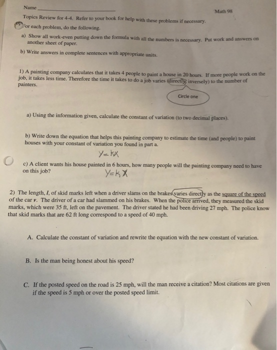Solved Name Math 98 Topics Review for 4-4. Refer to your | Chegg.com