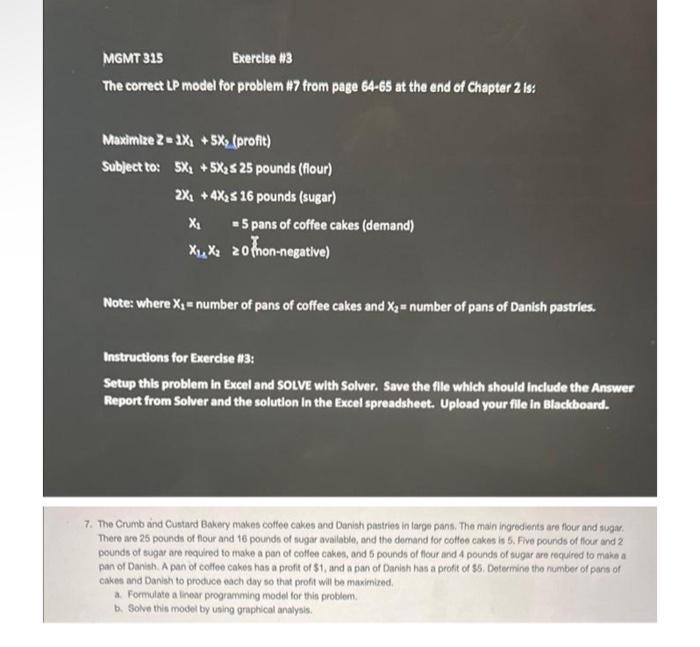 Solved MGMT 315 Exercise 13 The correct LP model for problem | Chegg.com