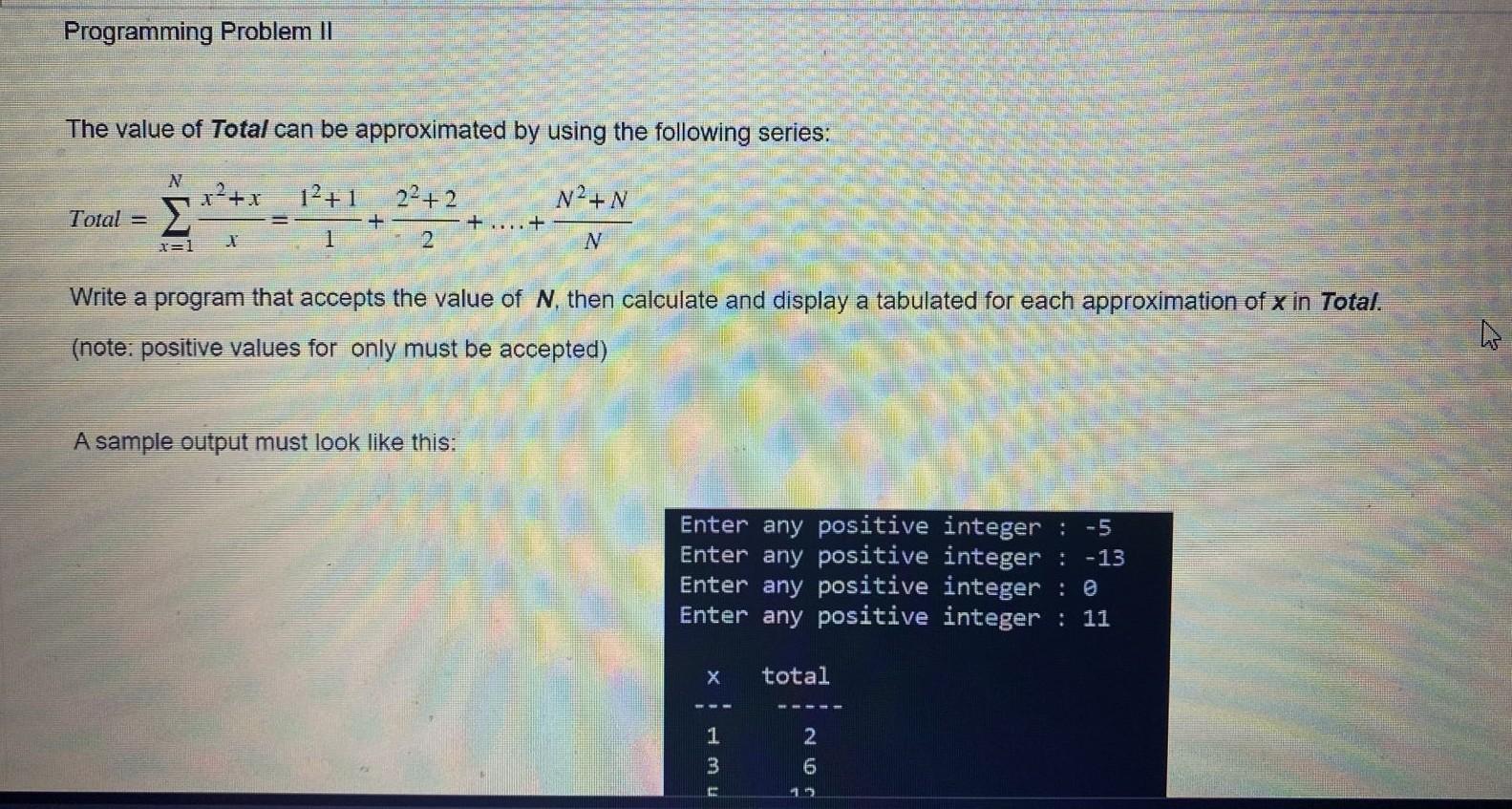 Solved Programming Problem II The value of Total can be | Chegg.com