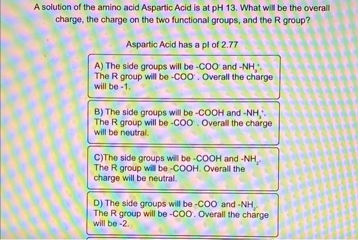 Solved A solution of the amino acid Aspartic Acid is at PH | Chegg.com