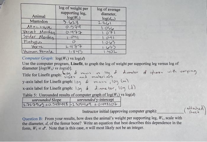 Solved o log of weight per log of average supporting leg, | Chegg.com