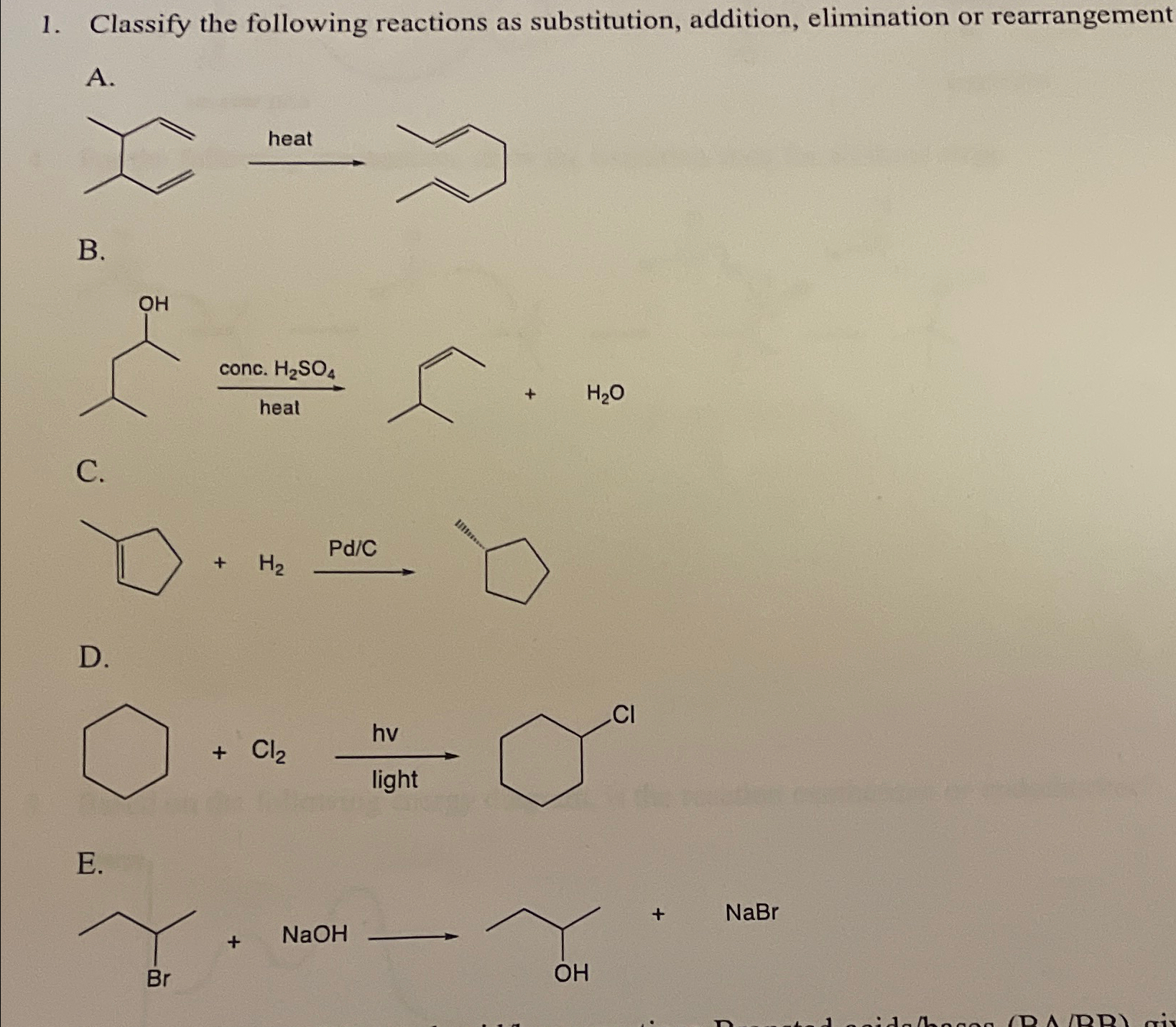 Solved Classify the following reactions as substitution, | Chegg.com