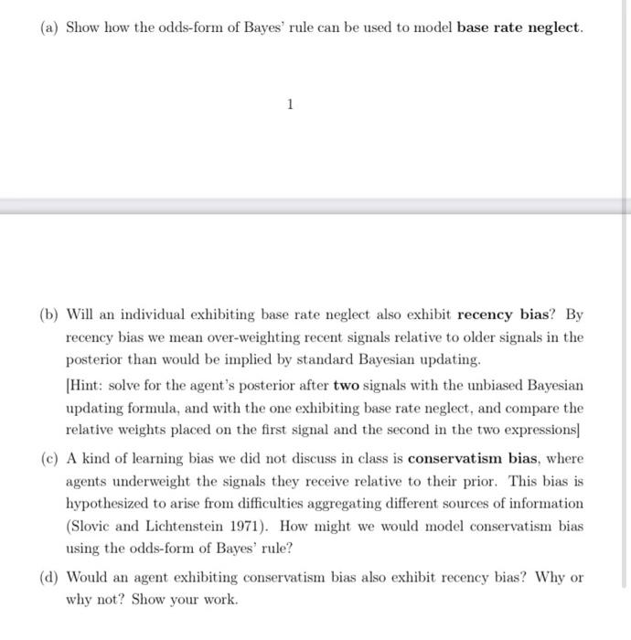 (a) Show how the odds-form of Bayes' rule can be used | Chegg.com