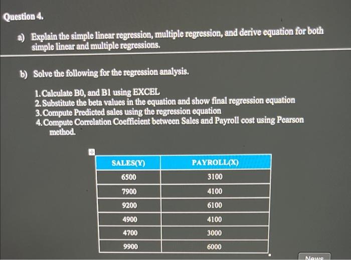 Solved uestion 4. a) Explain the simple linear regression, | Chegg.com