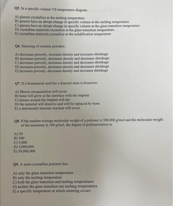 Q5. In a specific volume VS temperature diagram A) | Chegg.com