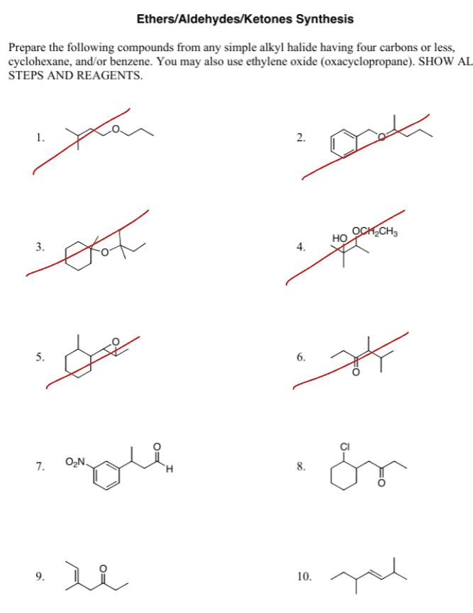 Solved Ethers/Aldehydes/Ketones Synthesis- ﻿For each | Chegg.com