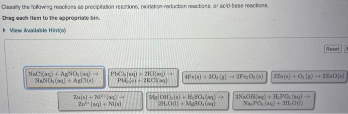 Solved Classify the following reactions as precipitation | Chegg.com