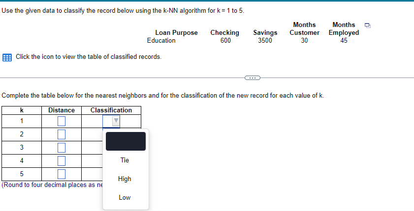 Solved Use the given data to classify the record below using | Chegg.com
