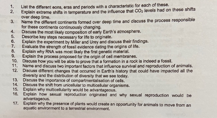 Solved 1. List the different eons, eras and periods with a | Chegg.com