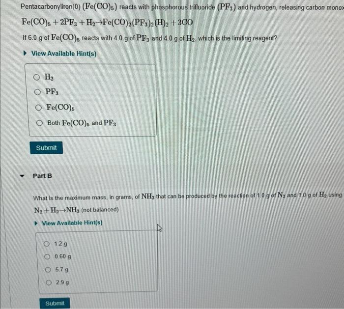 Solved Pentacarbonyliron (0)(Fe(CO)5) reacts with | Chegg.com