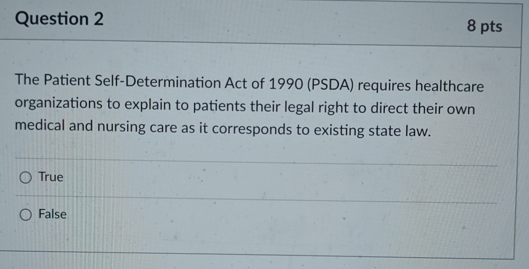 Solved Question 28 ﻿ptsThe Patient Self-Determination Act of | Chegg.com