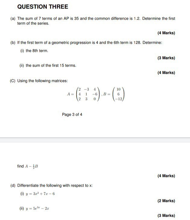 Solved QUESTION THREE (a) The sum of 7 terms of an AP is 35 | Chegg.com