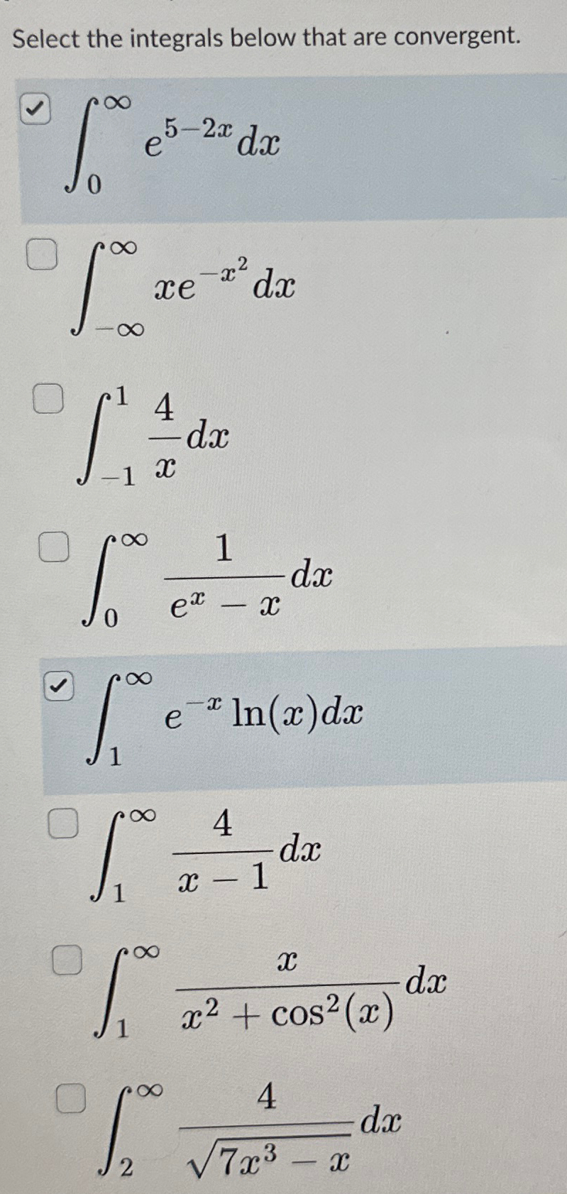 Select the integrals below that are | Chegg.com