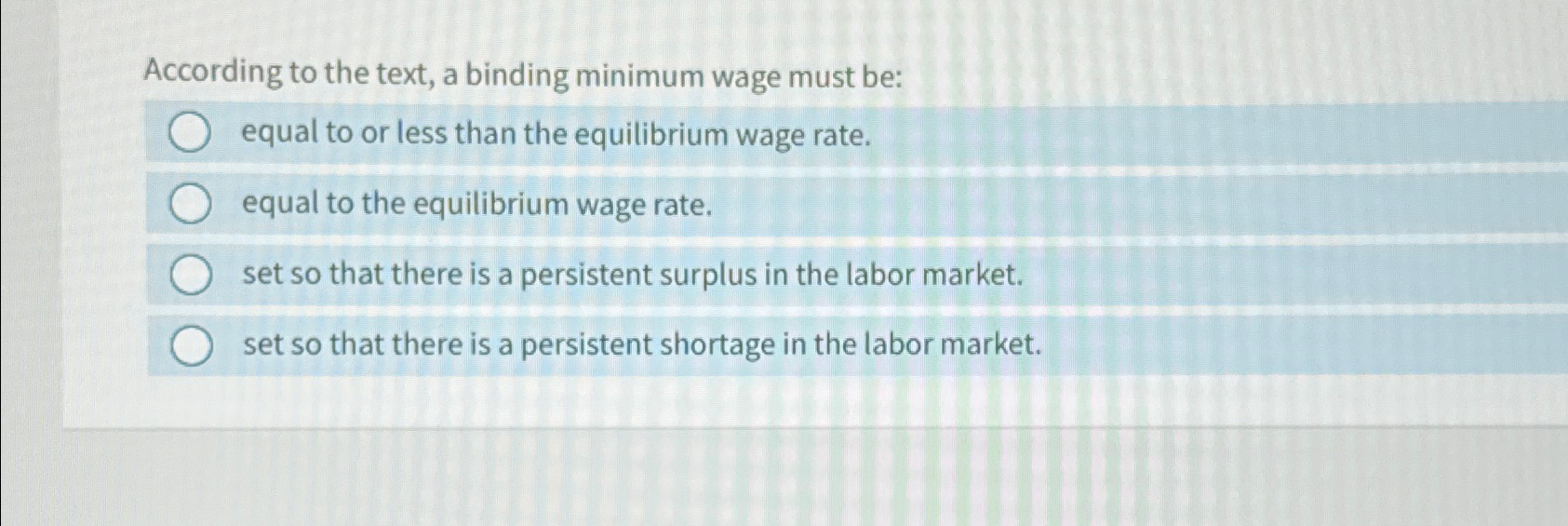 Solved According to the text, a binding minimum wage must | Chegg.com