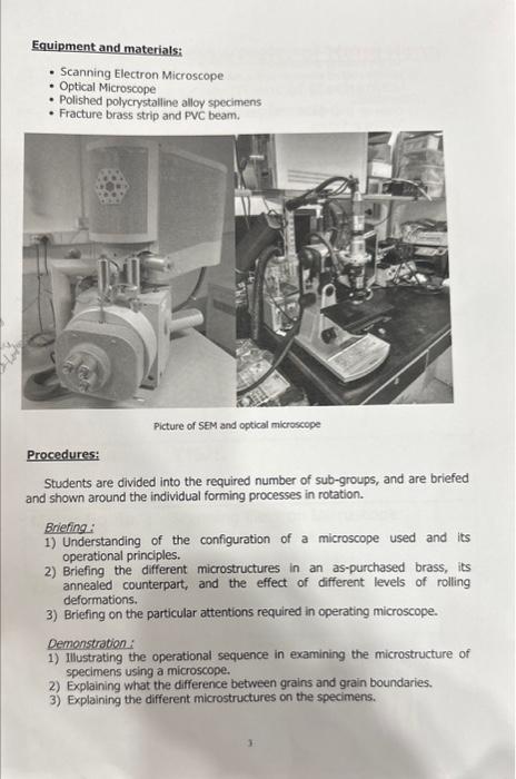 Solved Equipment and materials: - Scanning Electron | Chegg.com