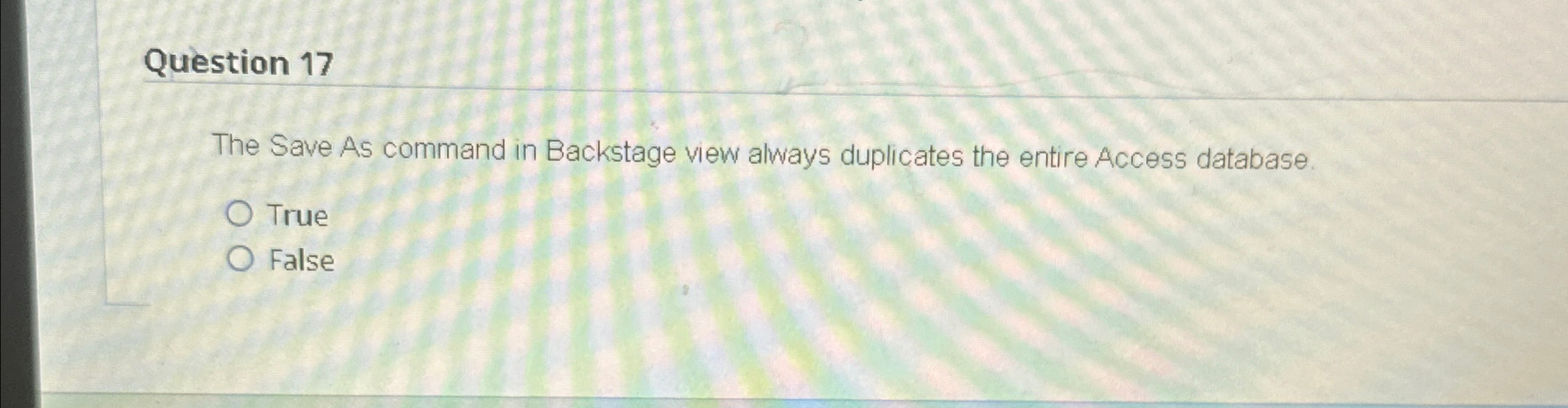 Solved Question 17The Save As command in Backstage view | Chegg.com