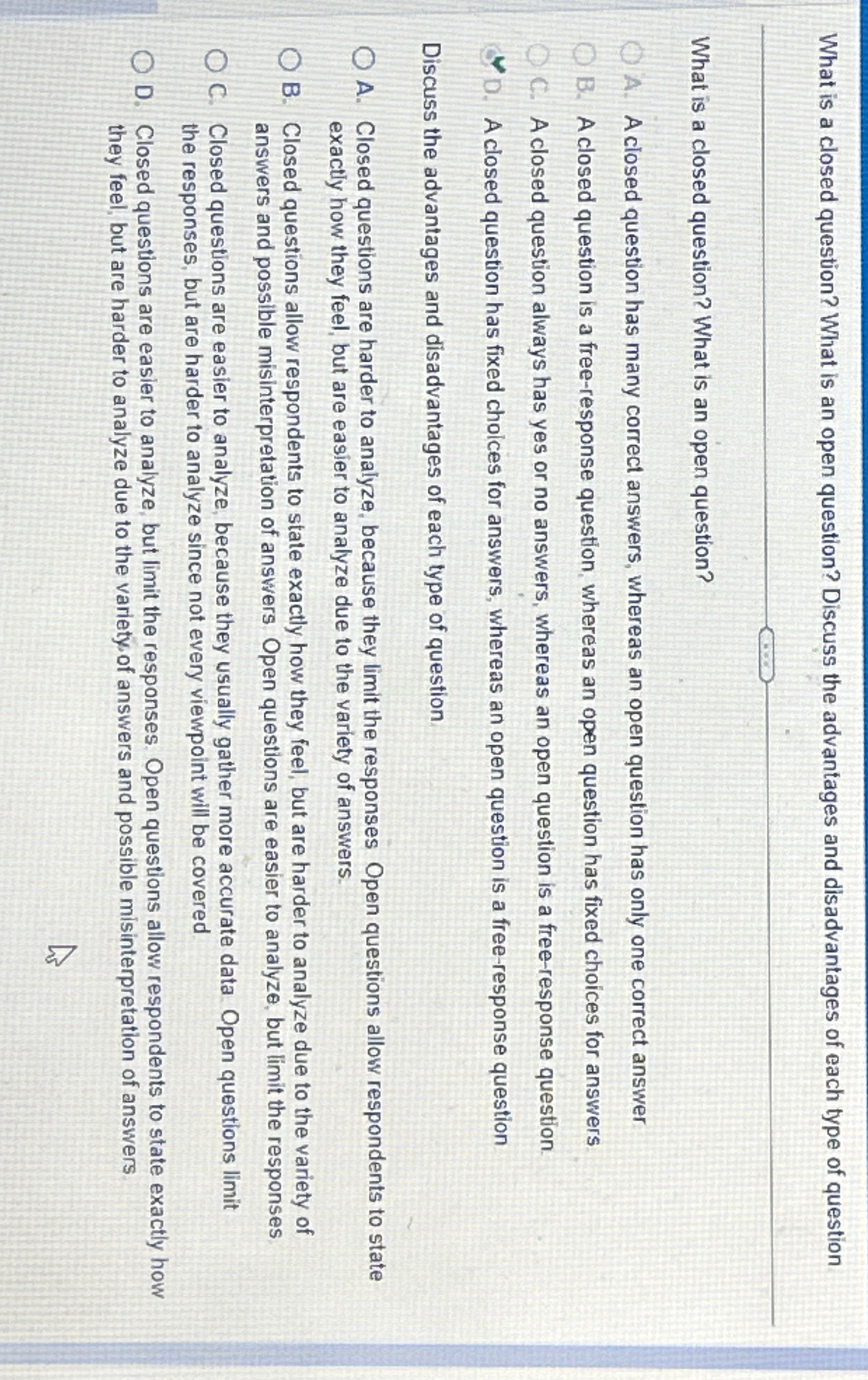 Solved What Is A Closed Question What Is An Open Question Chegg