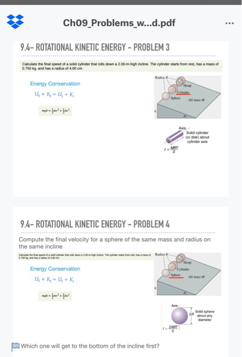 Solved Ch09_Problems w...d.pdf 9.4- ROTATIONAL KINETIC | Chegg.com