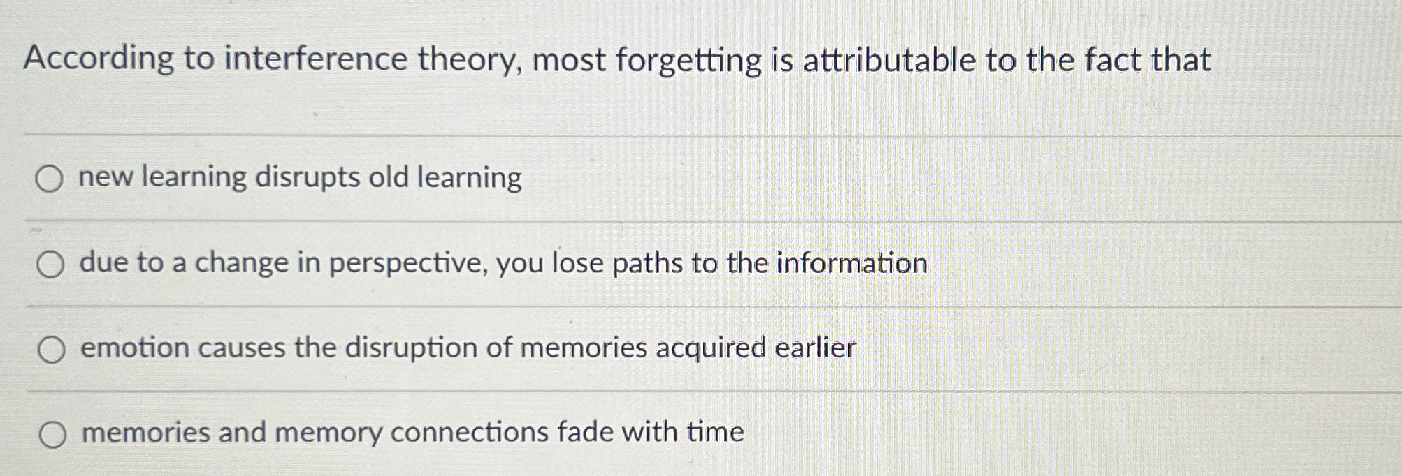 Solved According to interference theory, most forgetting is | Chegg.com