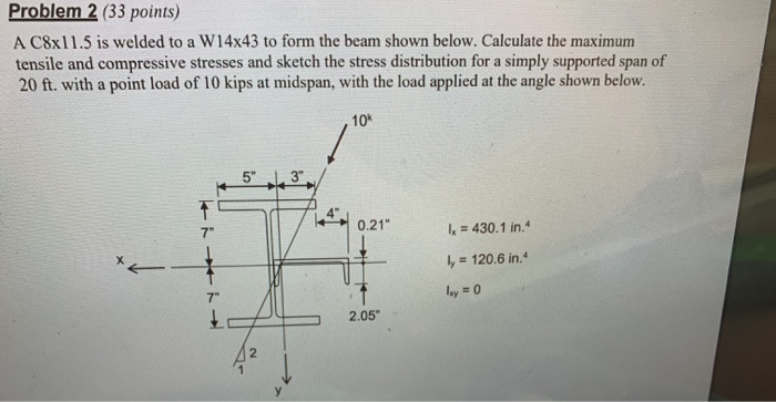 Solved Problem 2 (33 points) A C8x11.5 is welded to a W14x43 | Chegg.com