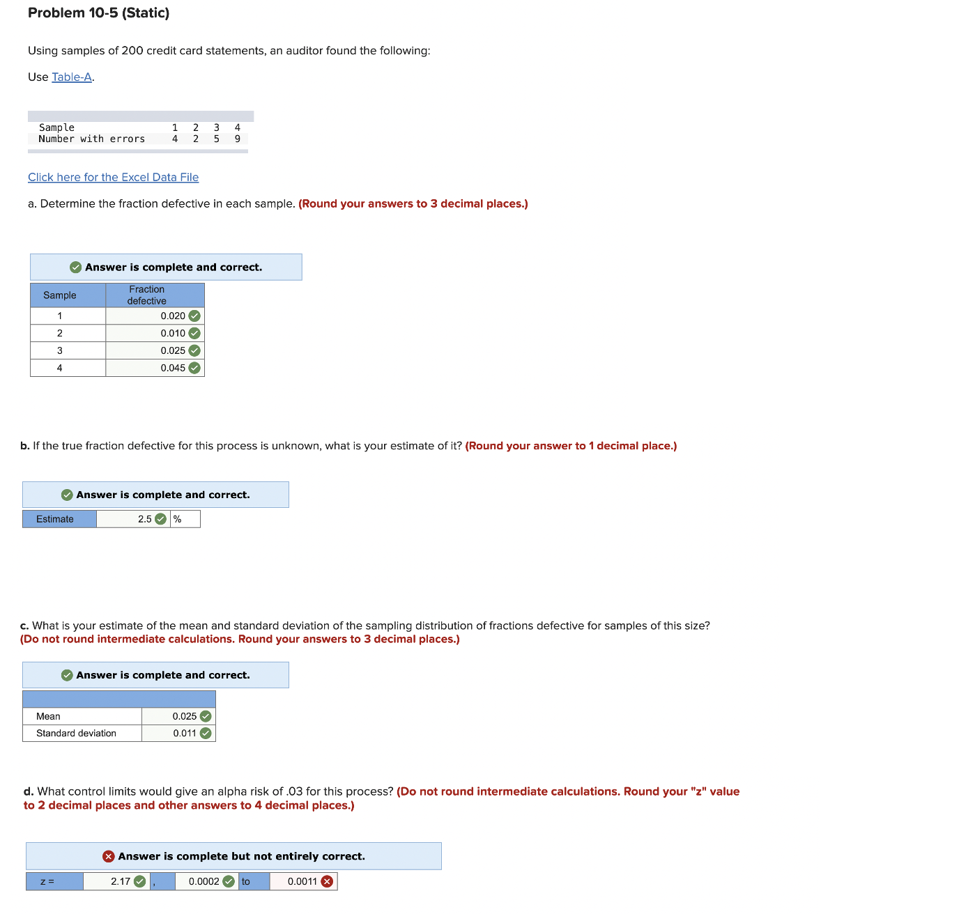 Solved Problem 10-5 (Static)Using samples of 200 ﻿credit | Chegg.com