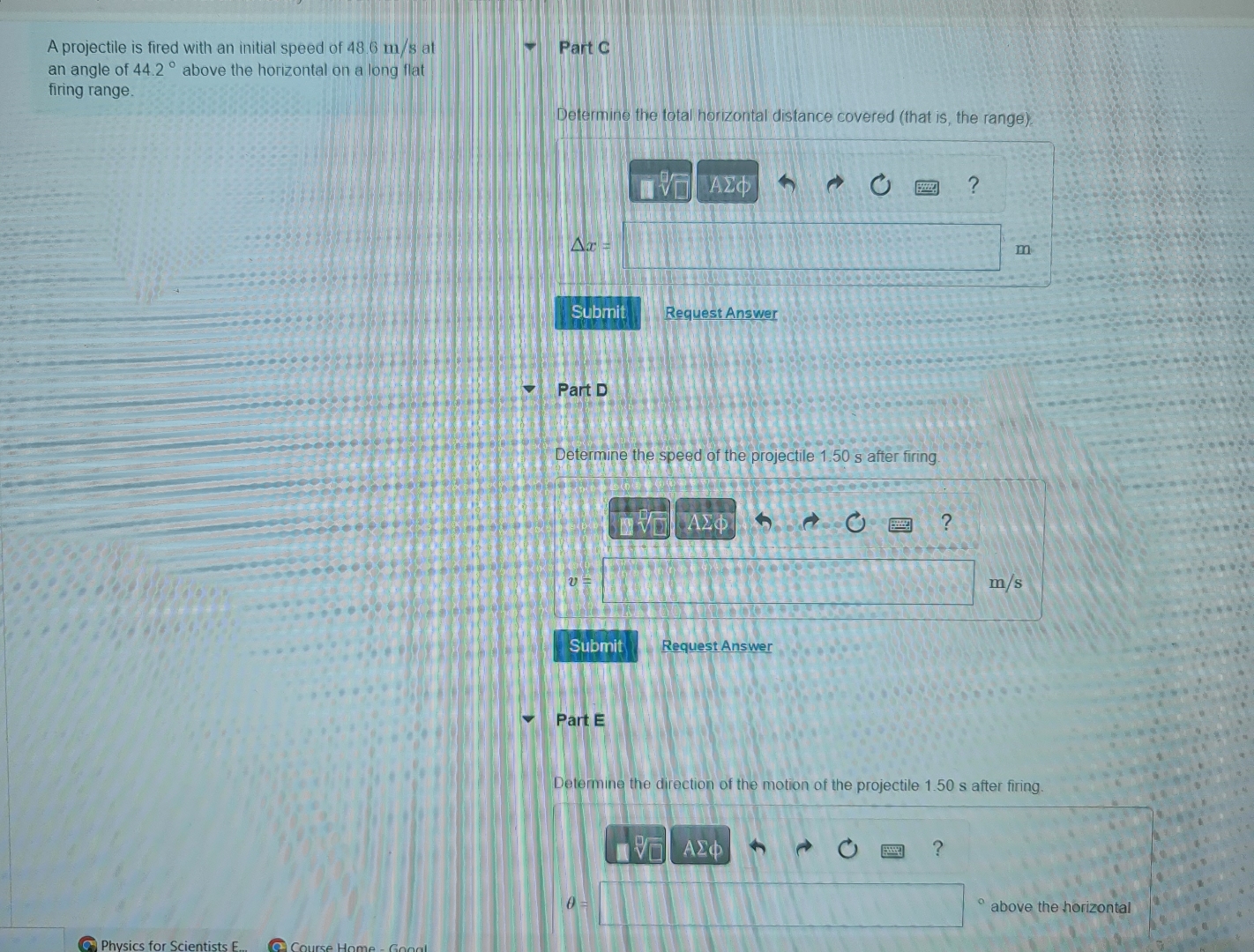 Solved Part AA projectile is fired with an initial speed of | Chegg.com