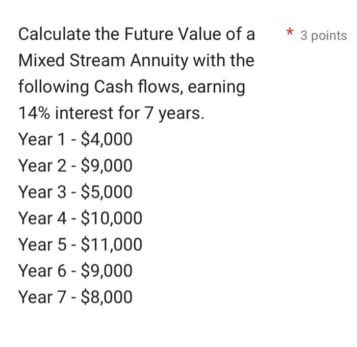 Calculate the Future Value of a Mixed Stream Annuity | Chegg.com
