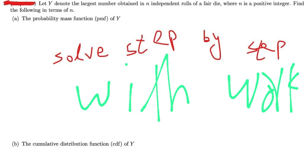 Solved Let Y ﻿denote the largest number obtained in n | Chegg.com
