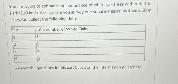 Solved You are trying to estimate the abundance of white oak | Chegg.com
