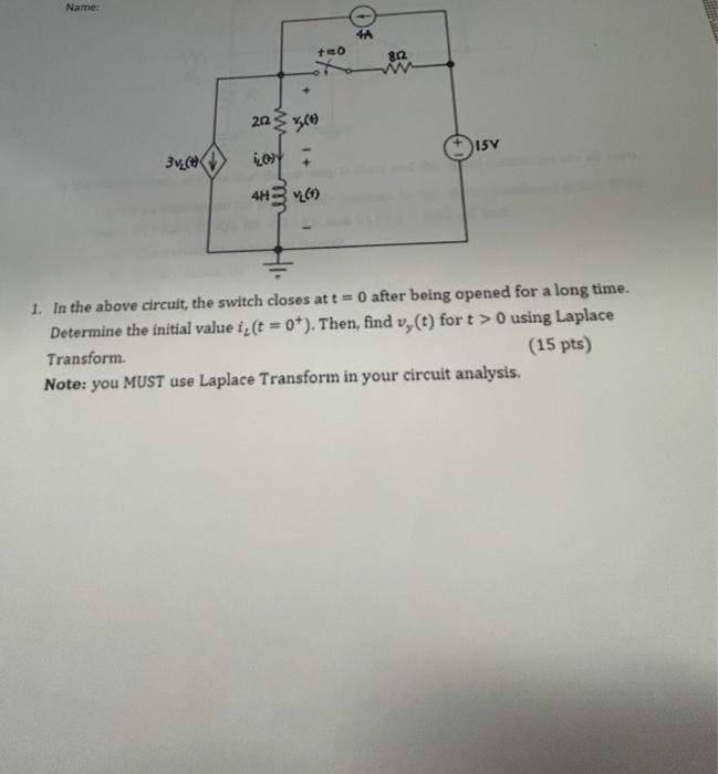 Solved 1. In the above circuit, the switch closes at t=0 | Chegg.com