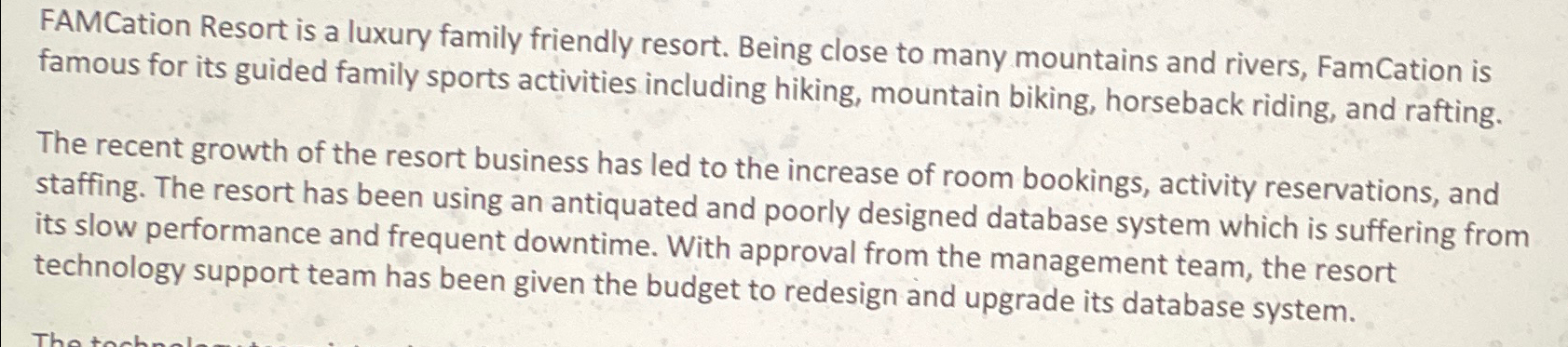 Solved FAMCation Resort is a luxury family friendly resort. | Chegg.com