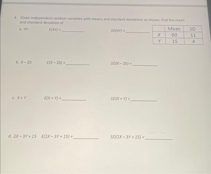 Solved 4. Given independent random variables with means and | Chegg.com