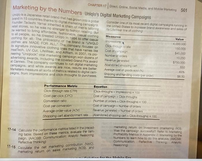 Solved 17-14 : calculate the performance metrics listed in | Chegg.com