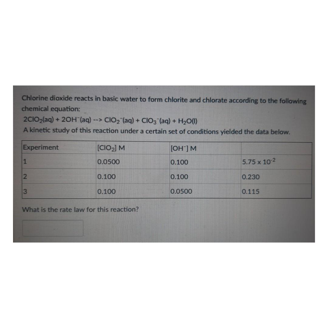 Solved Chlorine dioxide reacts in basic water to form | Chegg.com