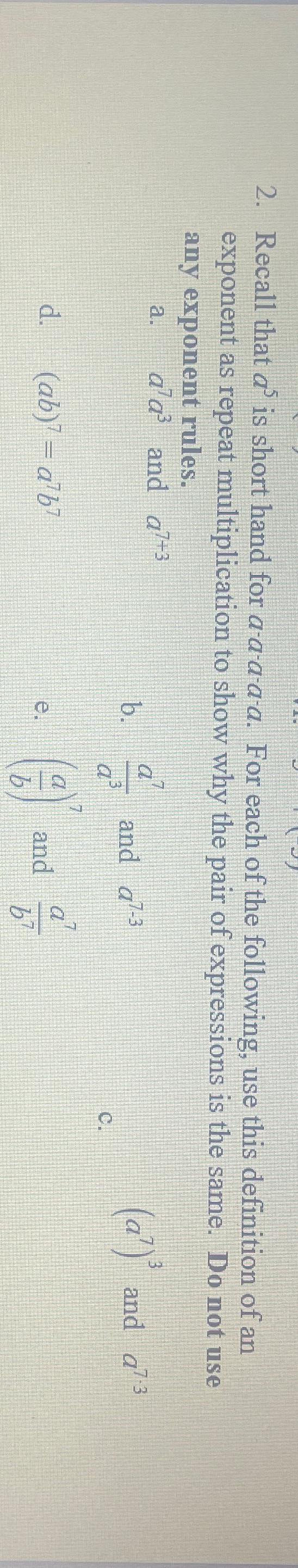 Solved Recall that a5 ﻿is short hand for a-a-a-a-a. ﻿For | Chegg.com