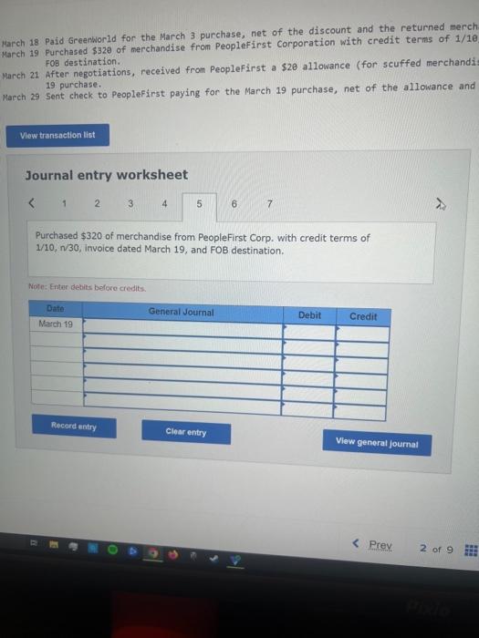 Solved March 18 Paid Greenilorld for the March 3 purchase, | Chegg.com