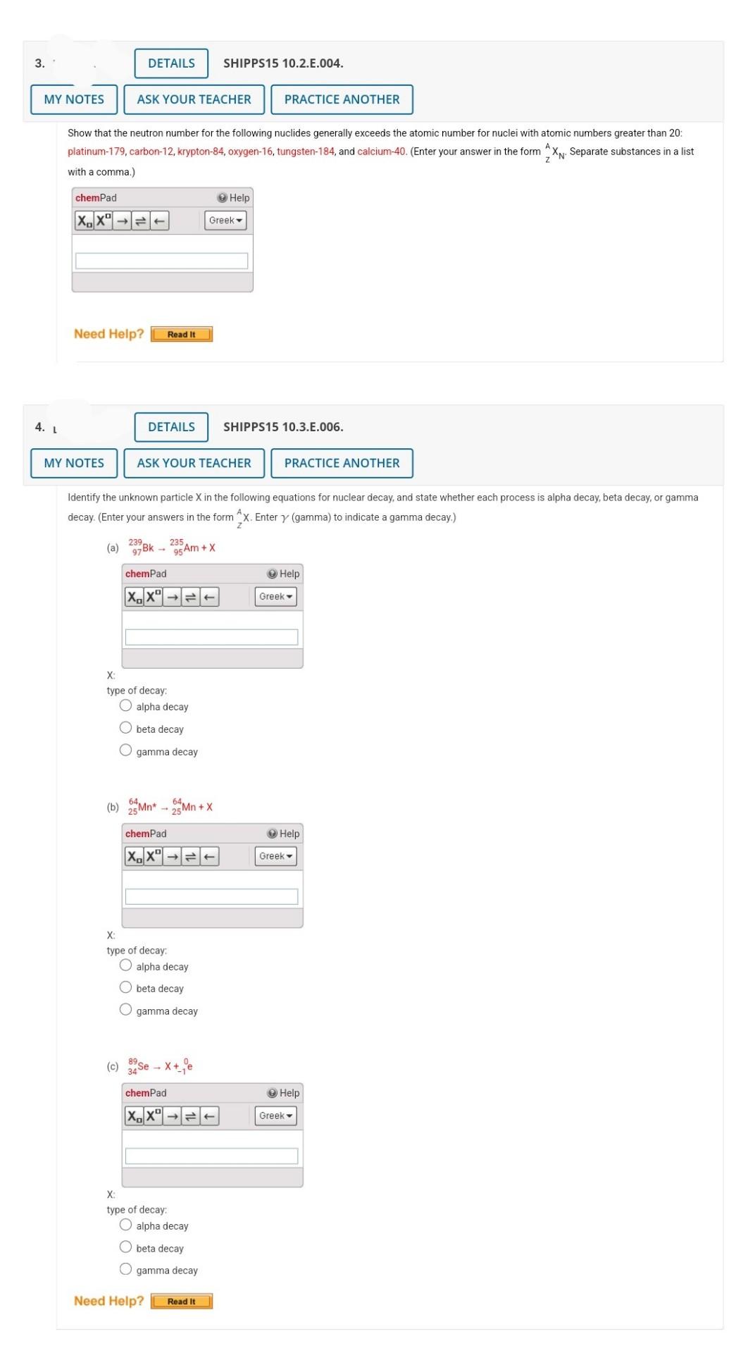 Solved SHIPPS15 10.2.E.004. Show that the neutron number for | Chegg.com