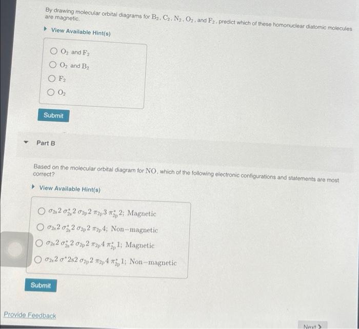 Solved By drawing molecular orbital diagrams for B2, C2, N2, | Chegg.com