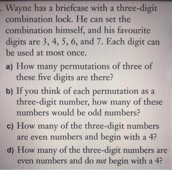 Solved Wayne has a briefcase with a three-digit combination | Chegg.com