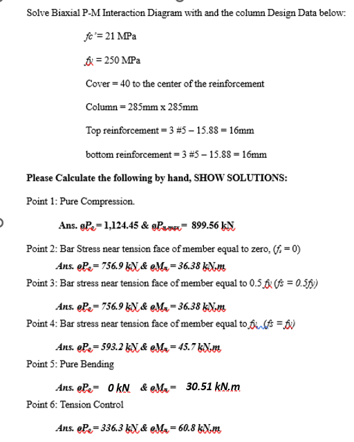Solved Solve Biaxial P-M Interaction Diagram with and the | Chegg.com