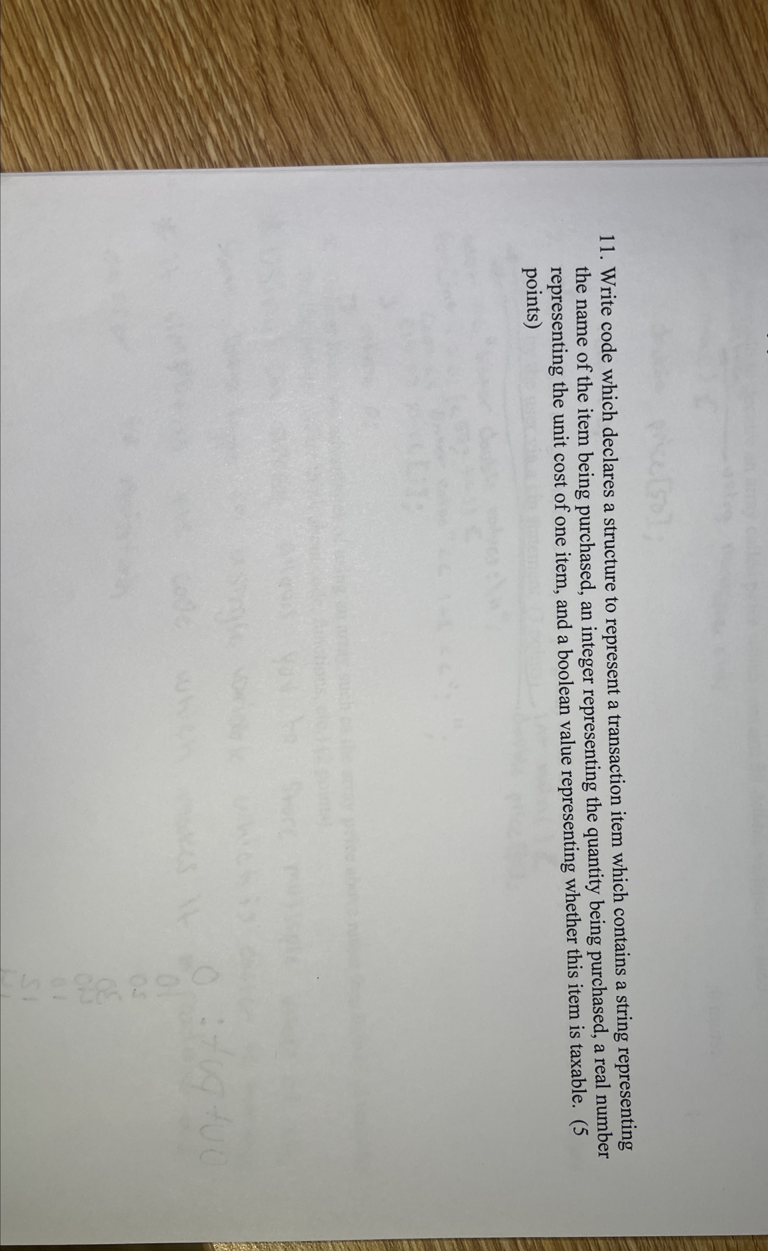 Solved Write code which declares a structure to represent a | Chegg.com