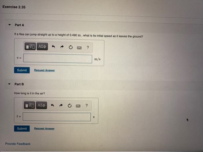 Solved Exercise 2.35 Part A If a flea can jump straight up | Chegg.com