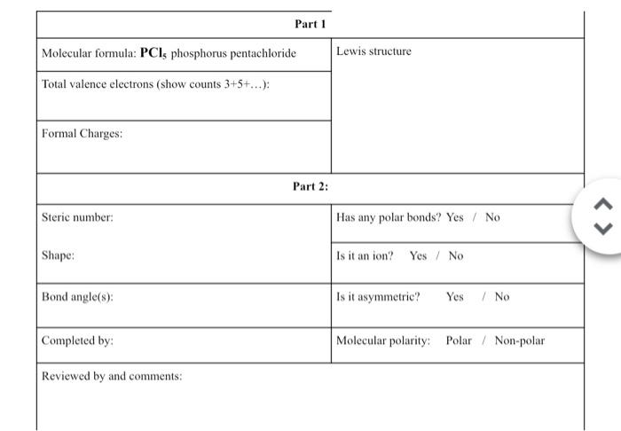 Solved Part 1 Molecular formula: PCI, phosphorus trichloride | Chegg.com