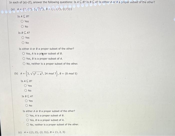 Solved In each of (a)−(f), answer the following questions: | Chegg.com
