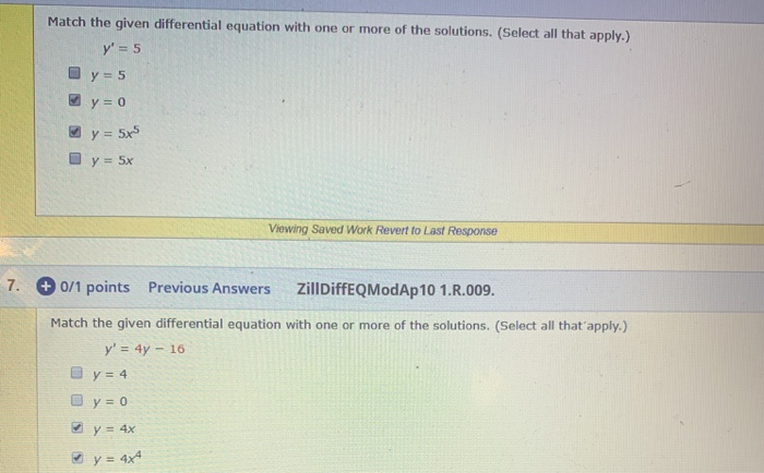 Solved Match the given differential equation with one or | Chegg.com