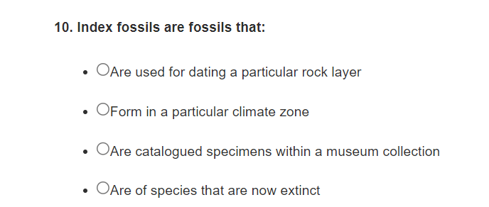 Solved Index fossils are fossils that:Are used for dating a | Chegg.com