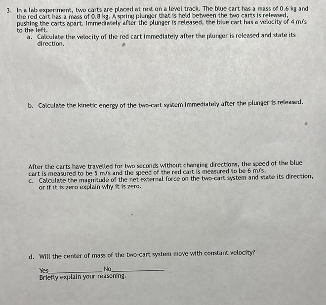 Solved In a lab experiment, two carts are placed at rest on | Chegg.com
