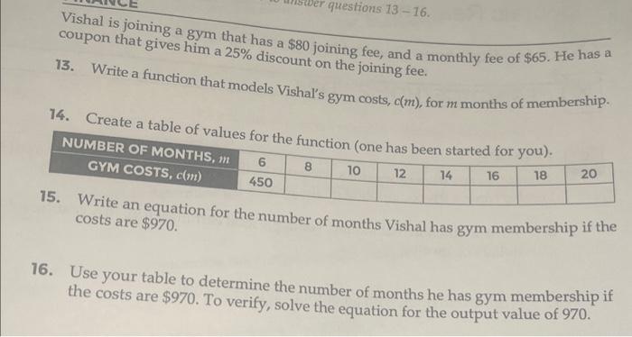 Solved Vishal is joining a gym that has a $80 joining fee, | Chegg.com