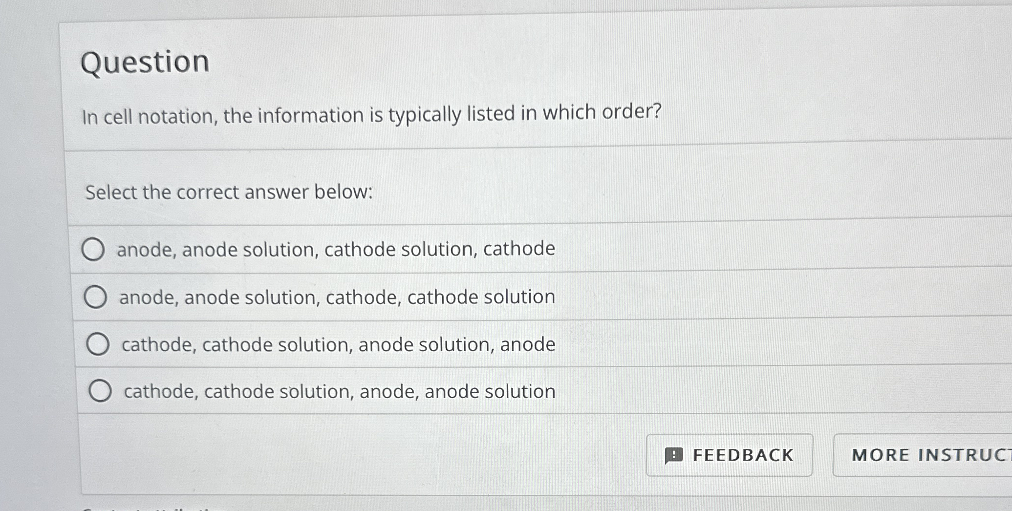 Solved QuestionIn cell notation, the information is | Chegg.com