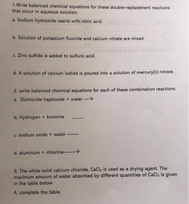 Solved 1.Write balanced chemical equations for these | Chegg.com